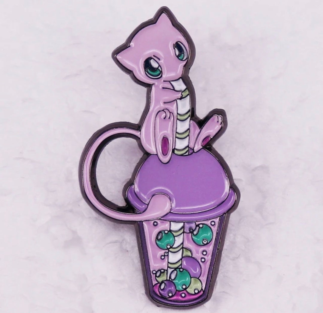 Mew Enamel Cute Pin Mew and Bubble Tea Pin - Etsy
