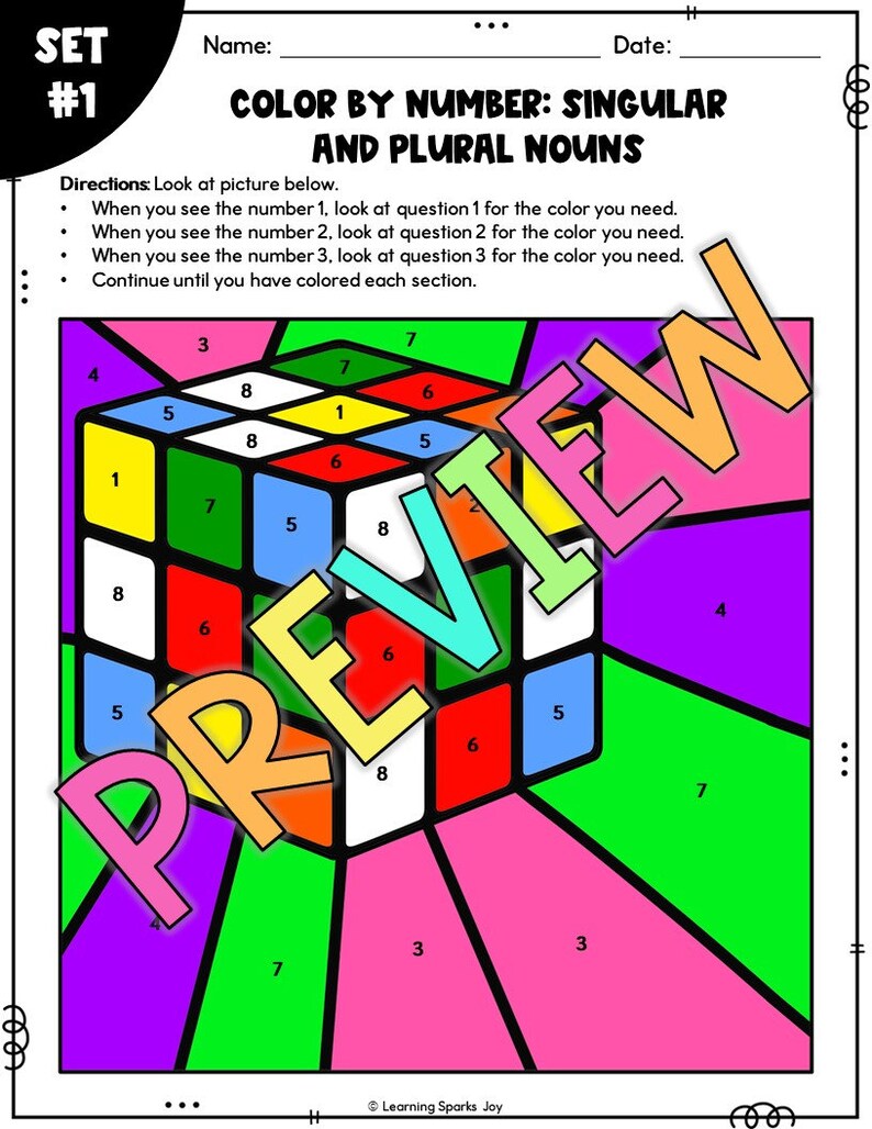 Color by Number Grammar Singular and Plural Nouns No Prep Printables - Etsy