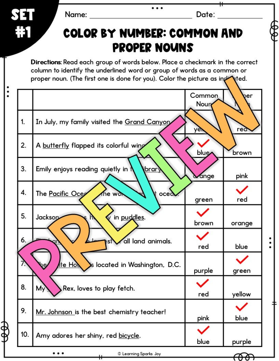 Color by Number Grammar - Common and Proper Nouns - No Prep Printables ...