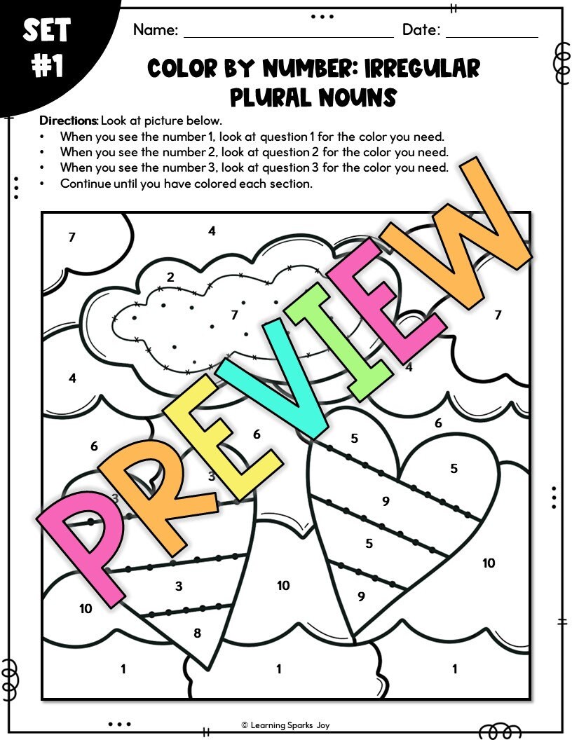 Color by Number Grammar Irregular Plural Nouns No Prep Printables - Etsy