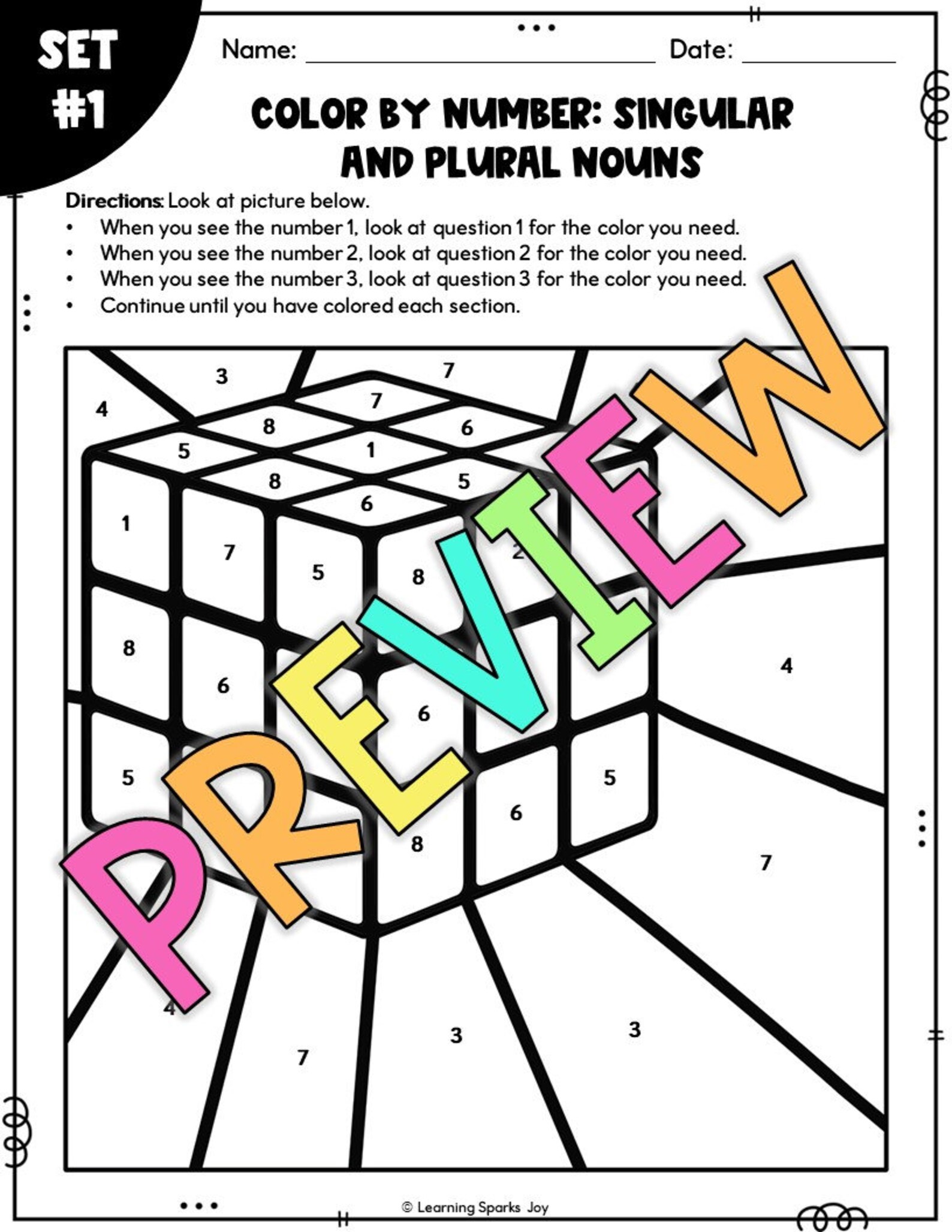 Color by Number Grammar - Singular and Plural Nouns - No Prep ...