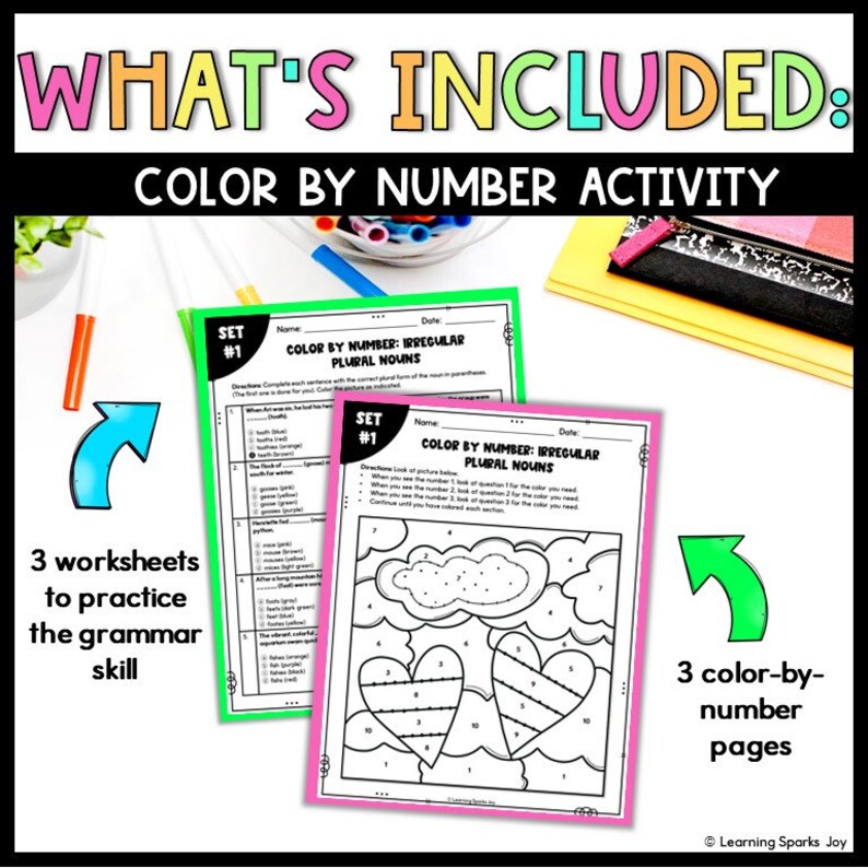 Color by Number Grammar - Irregular Plural Nouns - No Prep Printables ...