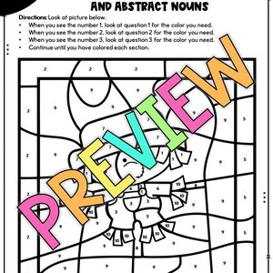 Color by Number Grammar Concrete and Abstract Nouns No Prep Printables ...
