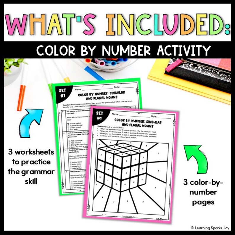 Color by Number Grammar - Singular and Plural Nouns - No Prep ...