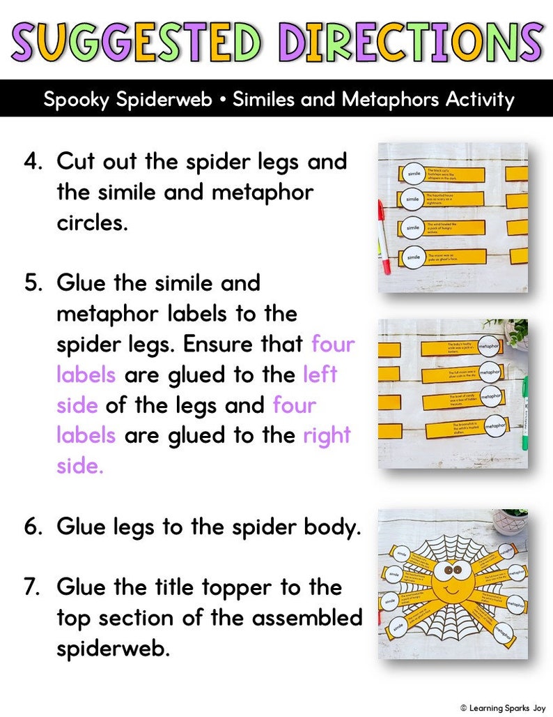 Halloween Spider Craft Similes and Metaphors Activity - Etsy