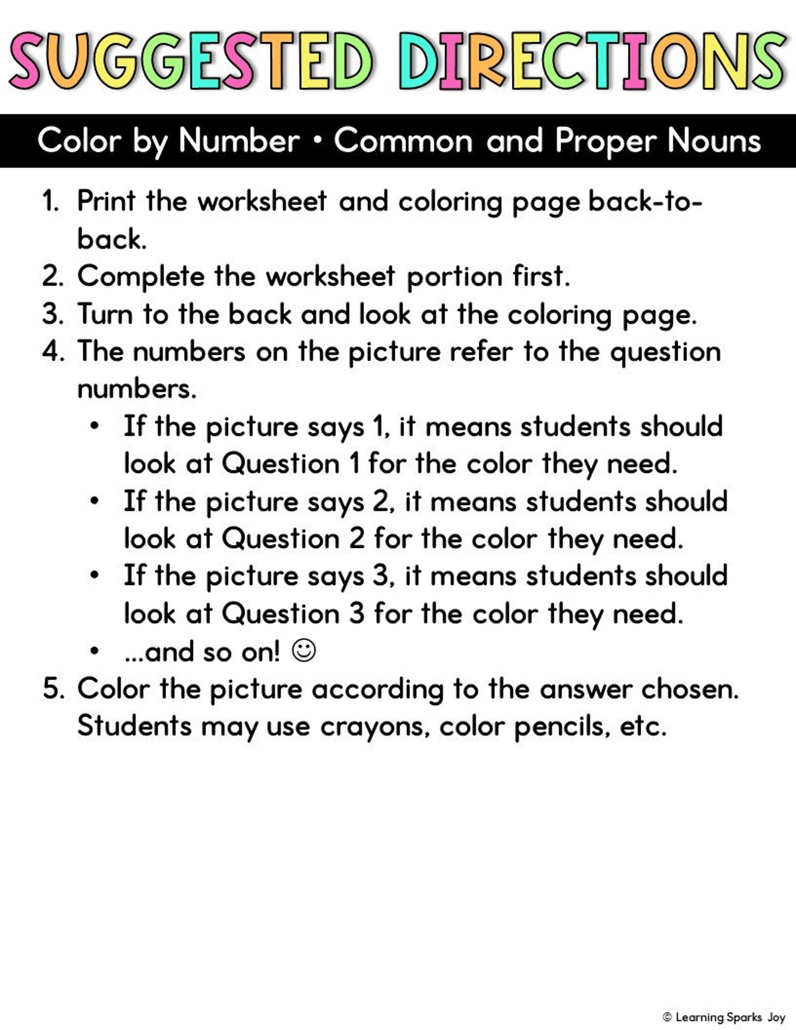 Color by Number Grammar - Common and Proper Nouns - No Prep Printables ...