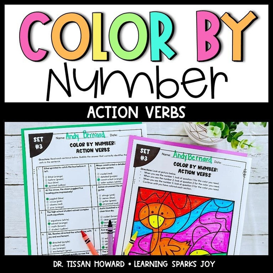 Color by Number Grammar - Action Verbs - No Prep Printables! - Etsy