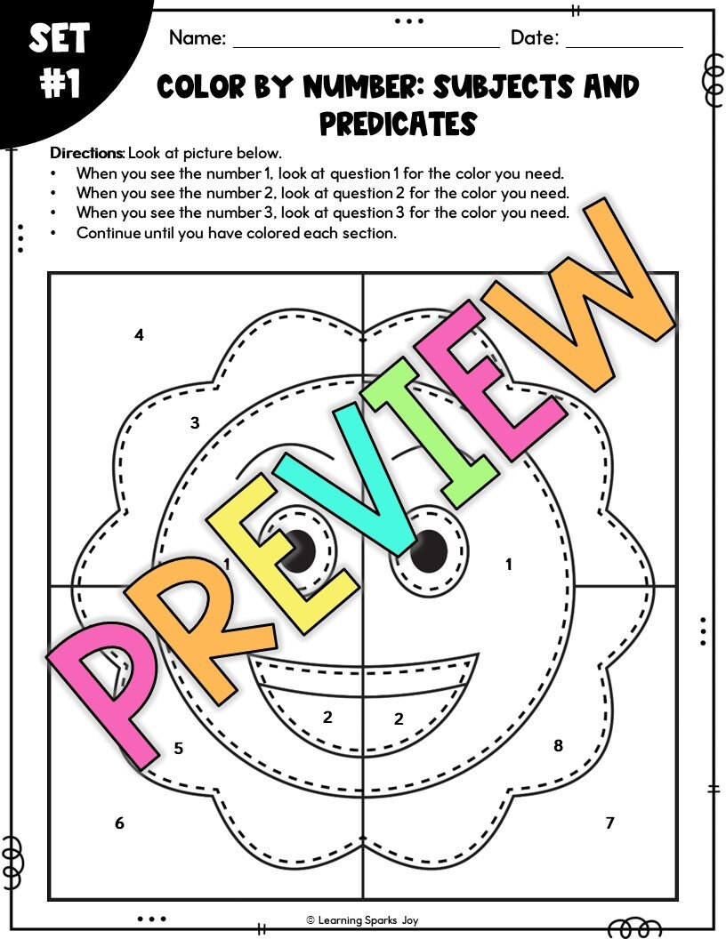 Color by Number Grammar Subjects and Predicates No Prep Printables - Etsy
