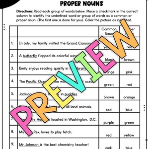 Color by Number Grammar - Common and Proper Nouns - No Prep Printables ...