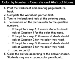 Color by Number Grammar Concrete and Abstract Nouns No Prep Printables ...