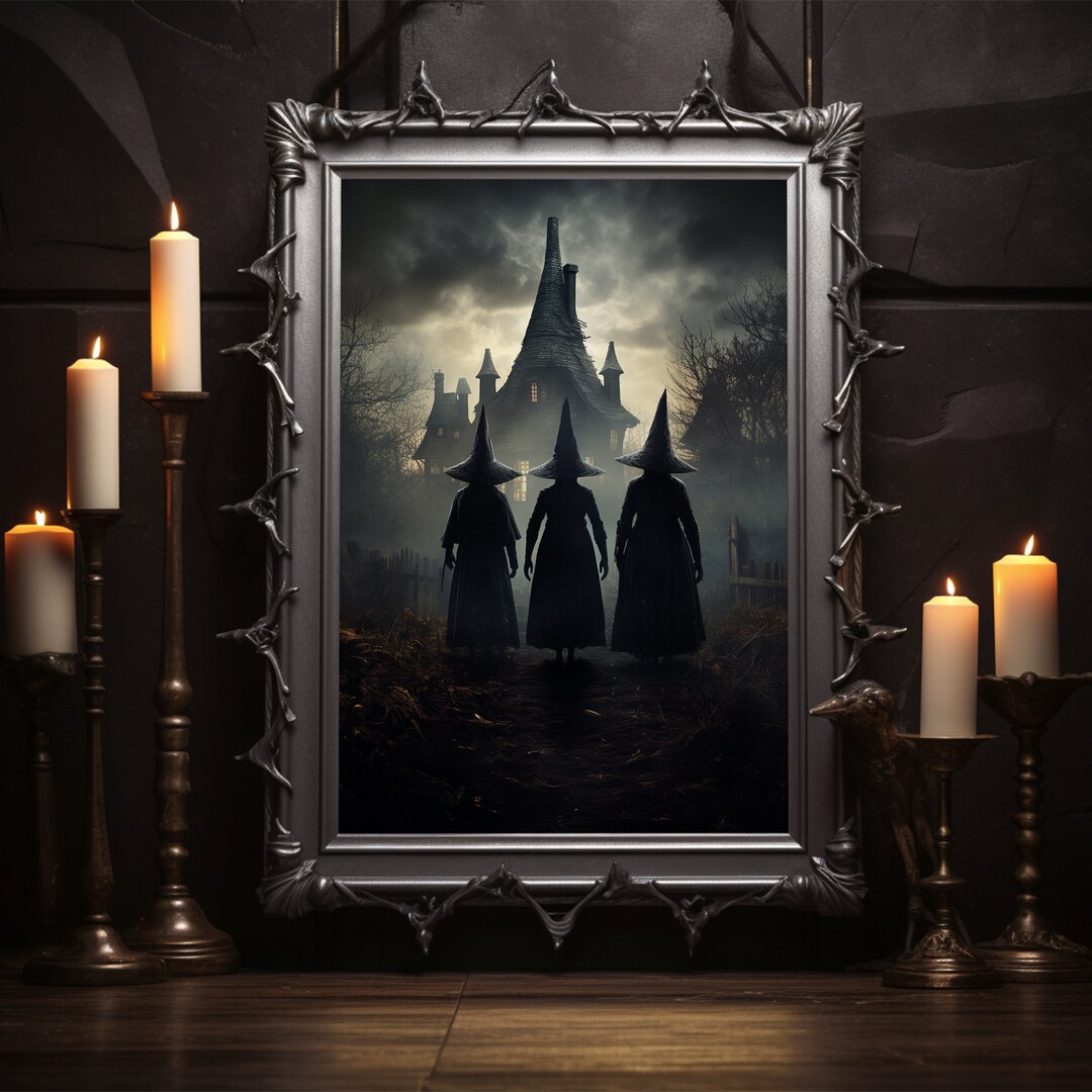 Three Witches Gathering by the Haunted Castle, Goth Poster, Witch ...