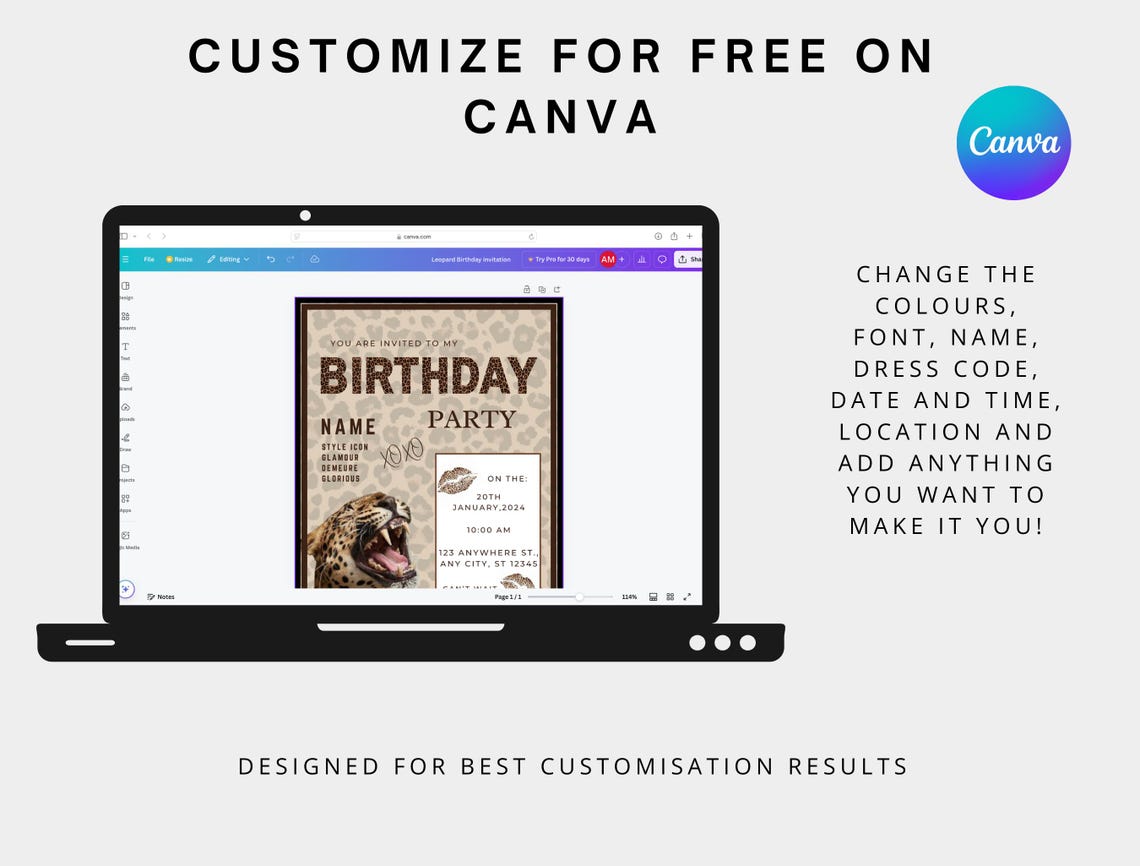 Editable Leopard Print Birthday Card Template | Printable Birthday Card ...