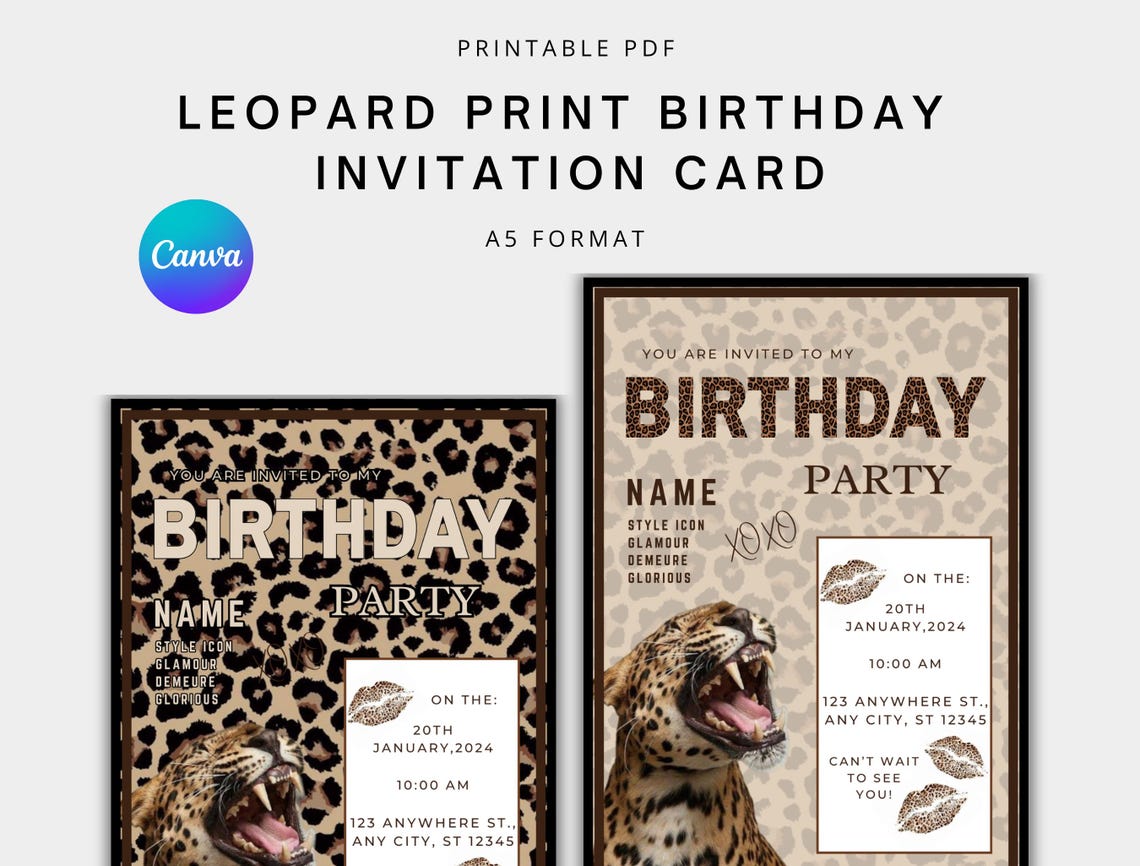 Editable Leopard Print Birthday Card Template | Printable Birthday Card ...