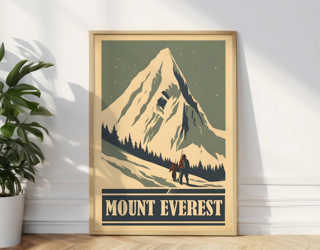 Mount Everest Travel Poster, Mount Everest Wall Art, Everest Digital ...