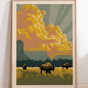 Yellowstone National Park Printable Wall Art, Bison Digital ...
