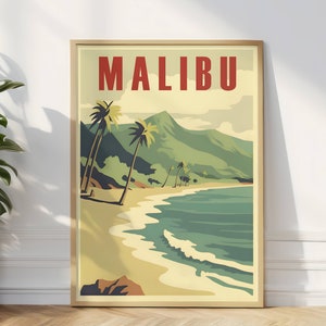 Malibu Beach Digital Print, Malibu Sunset Travel Poster, Retro Malibu ...