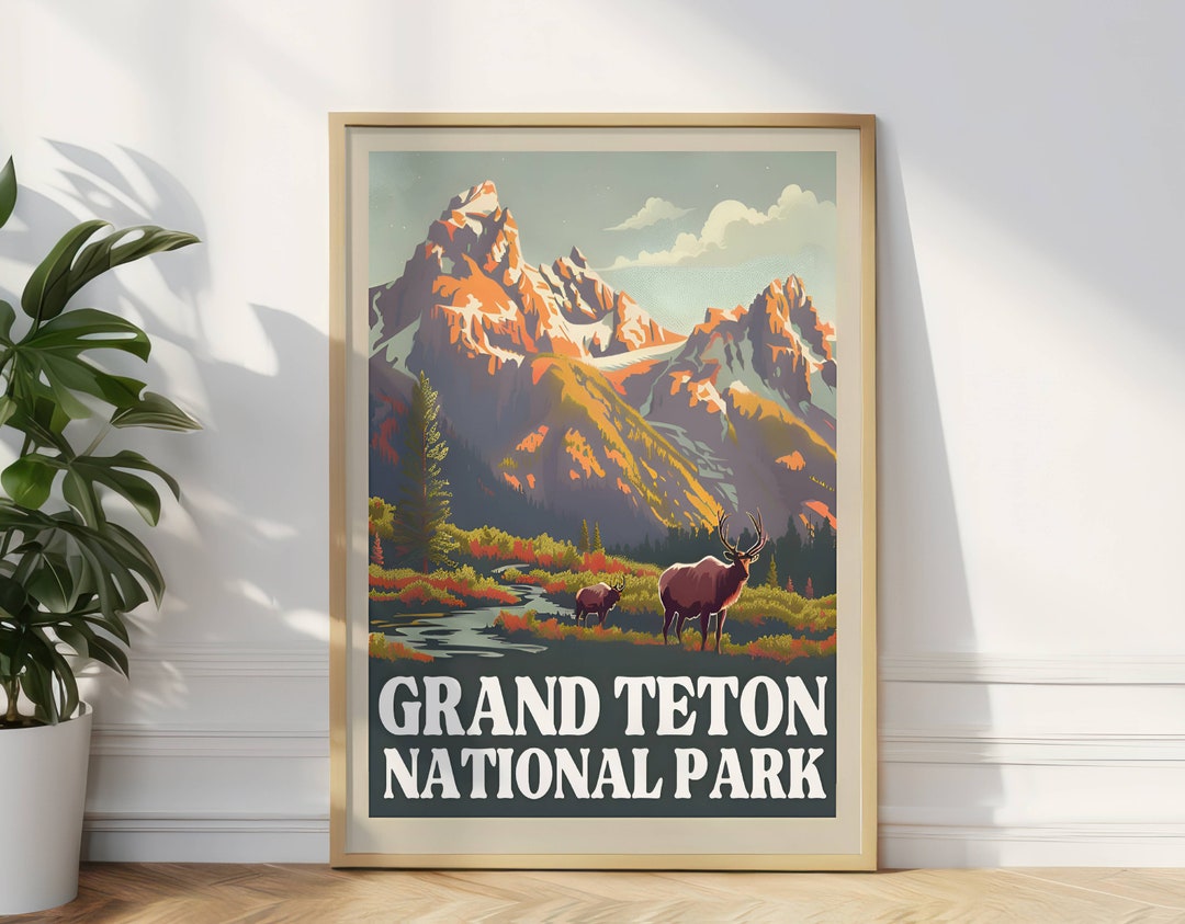 Grand Teton National Park Digital Art Print, Grand Teton Mountains ...