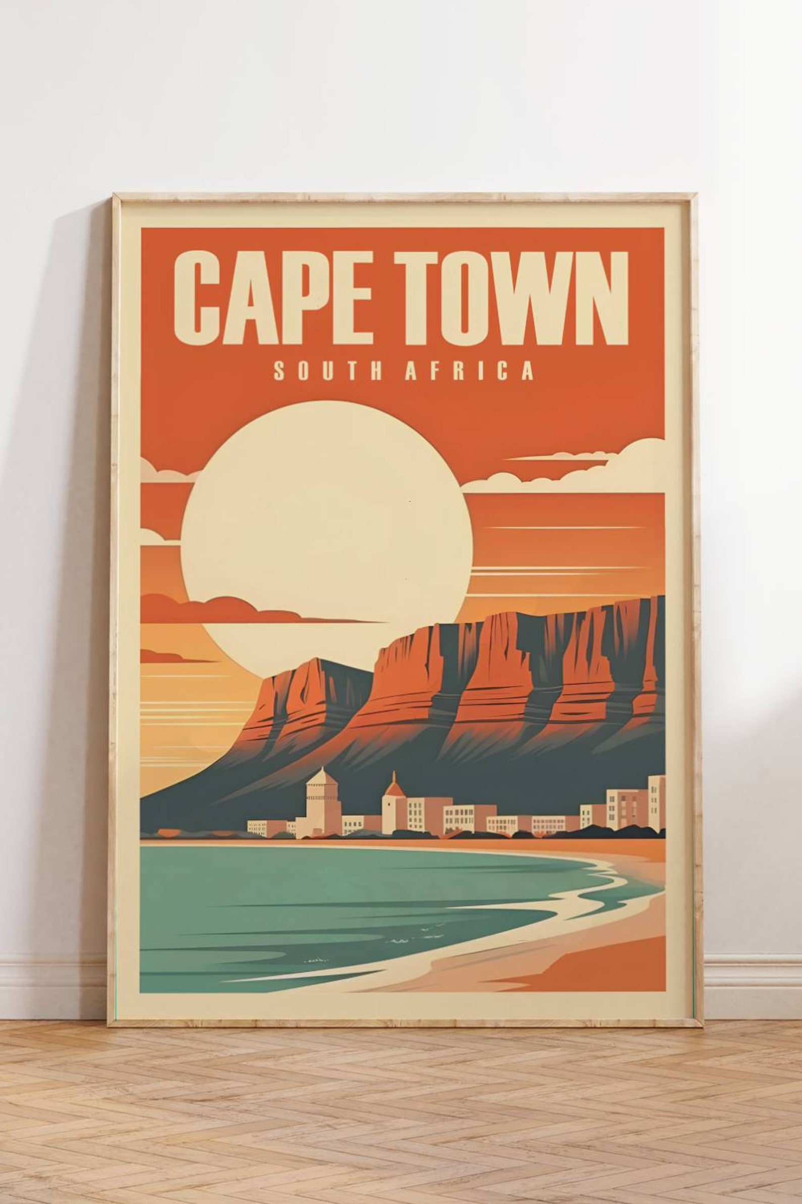 Cape Town Cityscape Poster, Cape Town Vintage Travel Poster, Cape Town ...