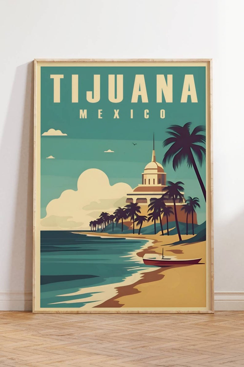 Tijuana Vintage Travel Poster, Tijuana Cityscape Digital Print, Mexican ...