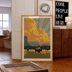 Yellowstone National Park Printable Wall Art, Bison Digital ...