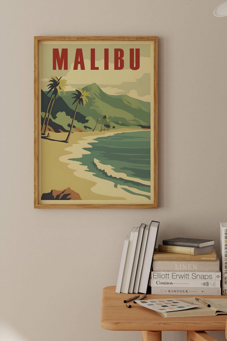 Malibu Beach Digital Print, Malibu Sunset Travel Poster, Retro Malibu ...