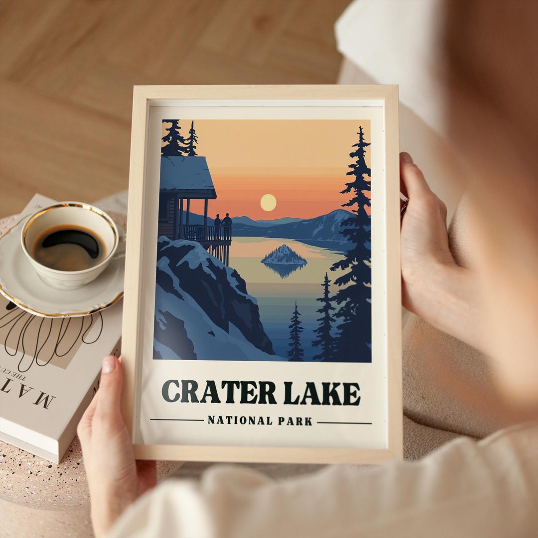 Crater Lake Travel Poster Oregon Vintage Travel Print Crater Lake Art ...