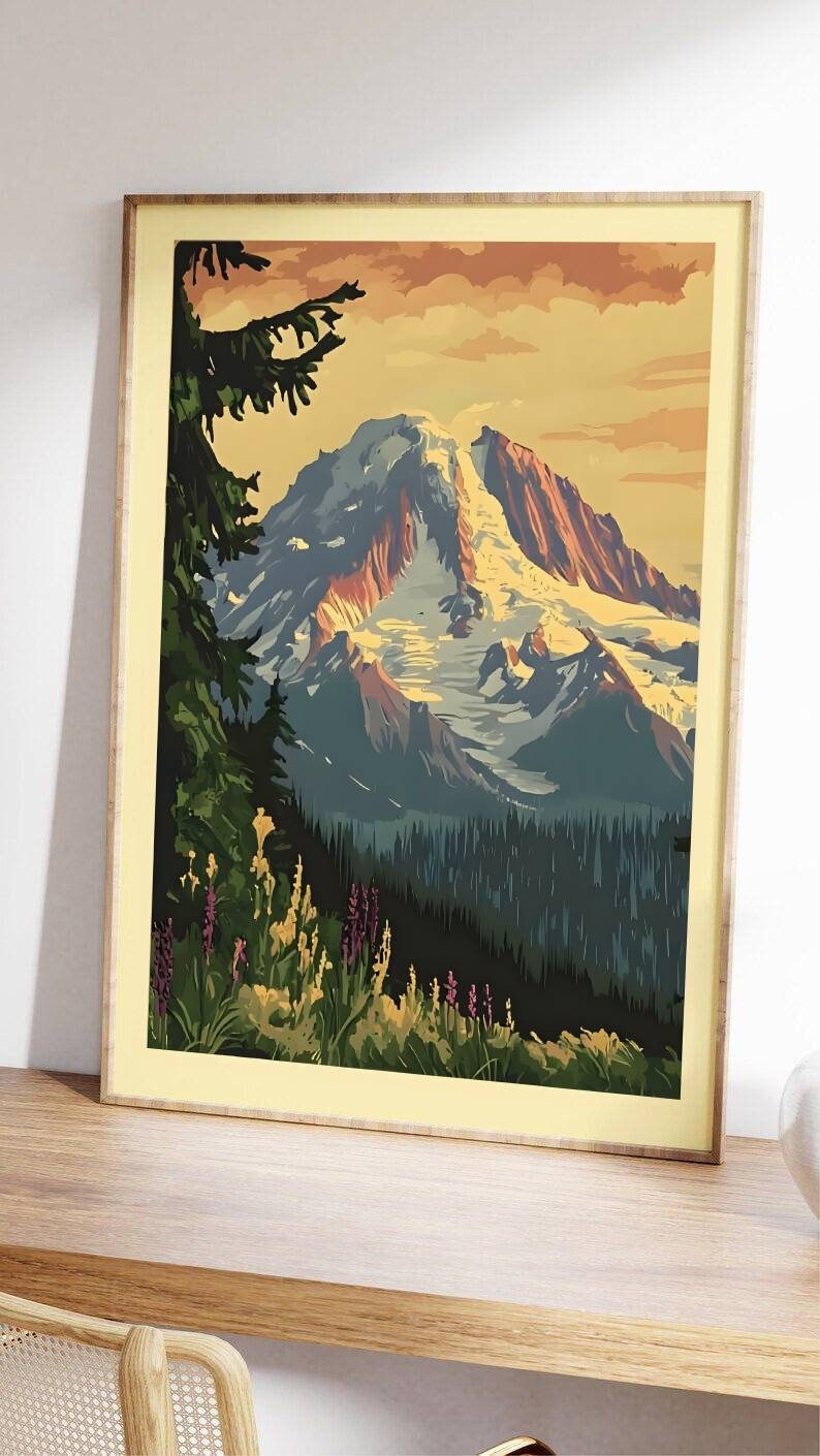 Mount Rainier National Park Printable Wall Art, Cascades Mountain Range ...
