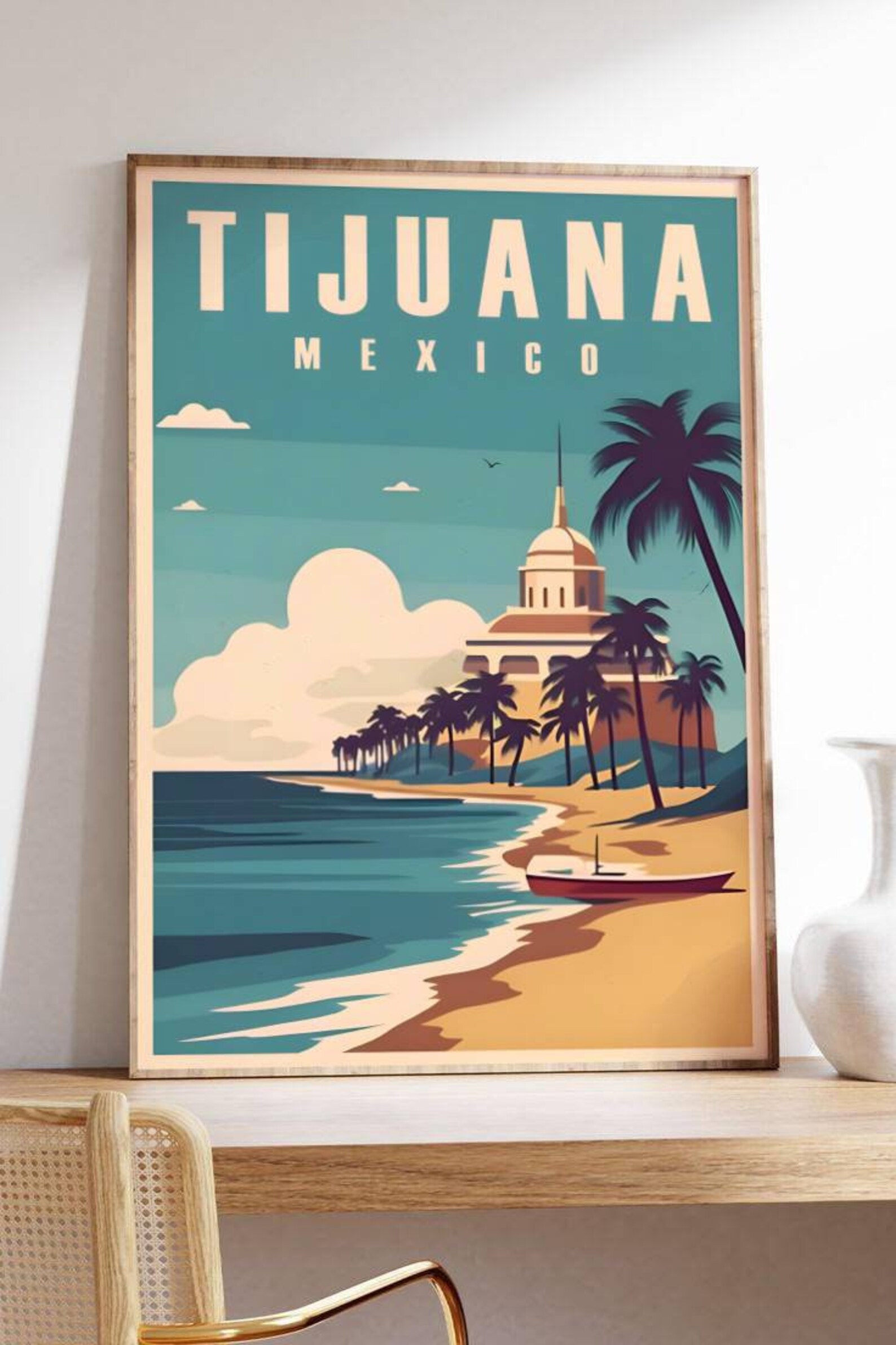 Tijuana Vintage Travel Poster, Tijuana Cityscape Digital Print, Mexican ...