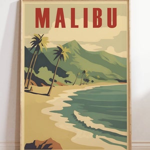 Malibu Beach Digital Print, Malibu Sunset Travel Poster, Retro Malibu ...