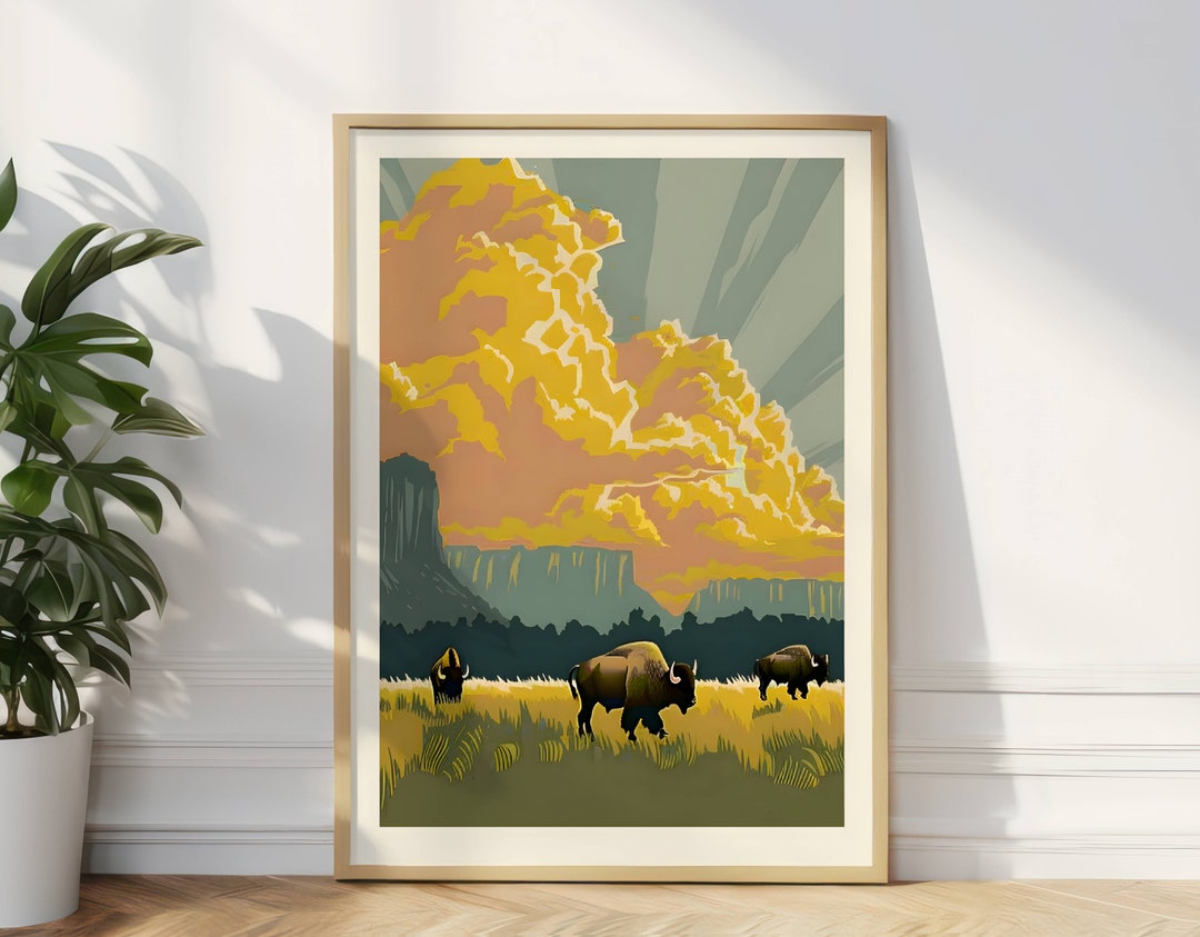 Yellowstone National Park Printable Wall Art, Bison Digital ...
