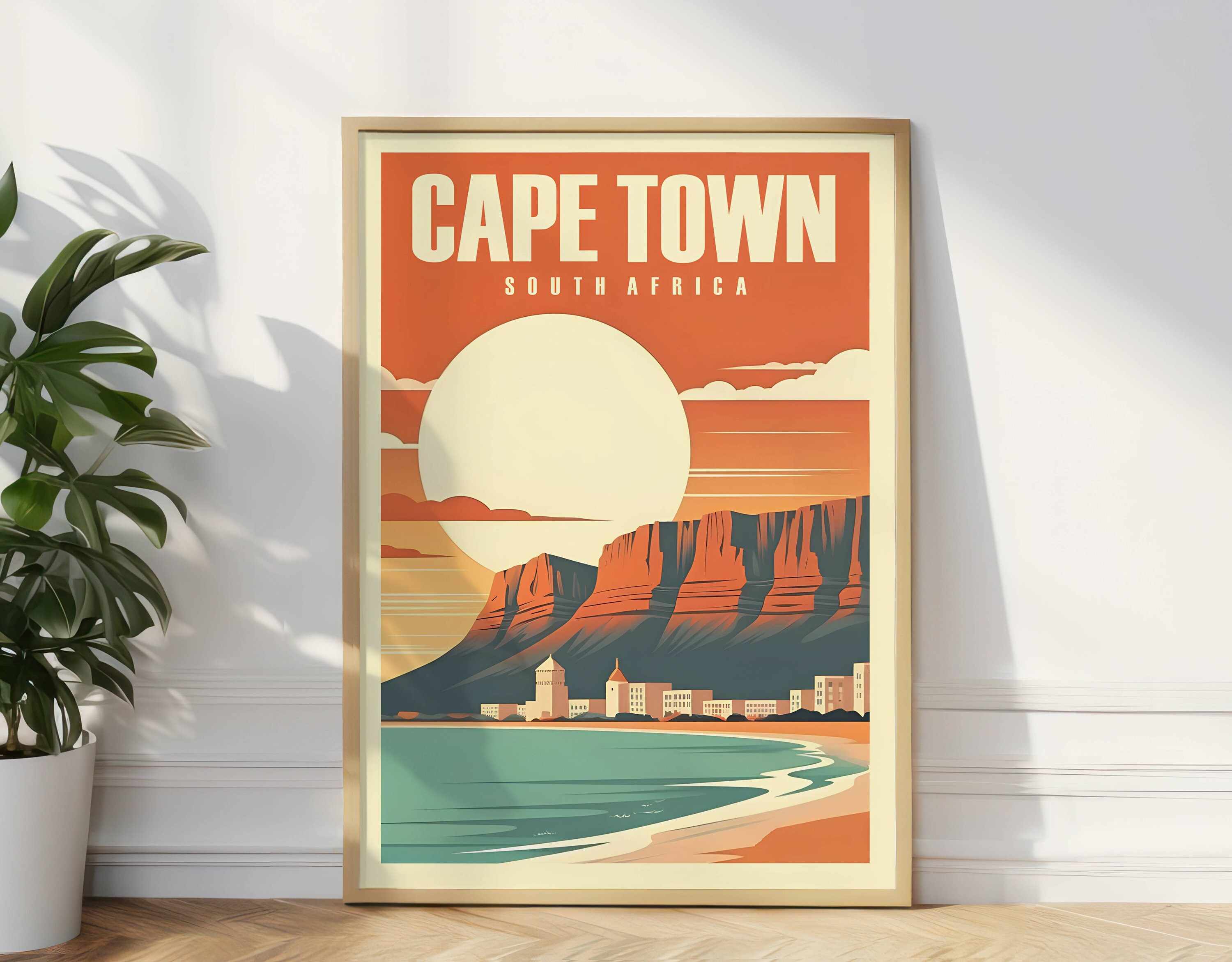 Cape Town Cityscape Poster, Cape Town Vintage Travel Poster, Cape Town ...