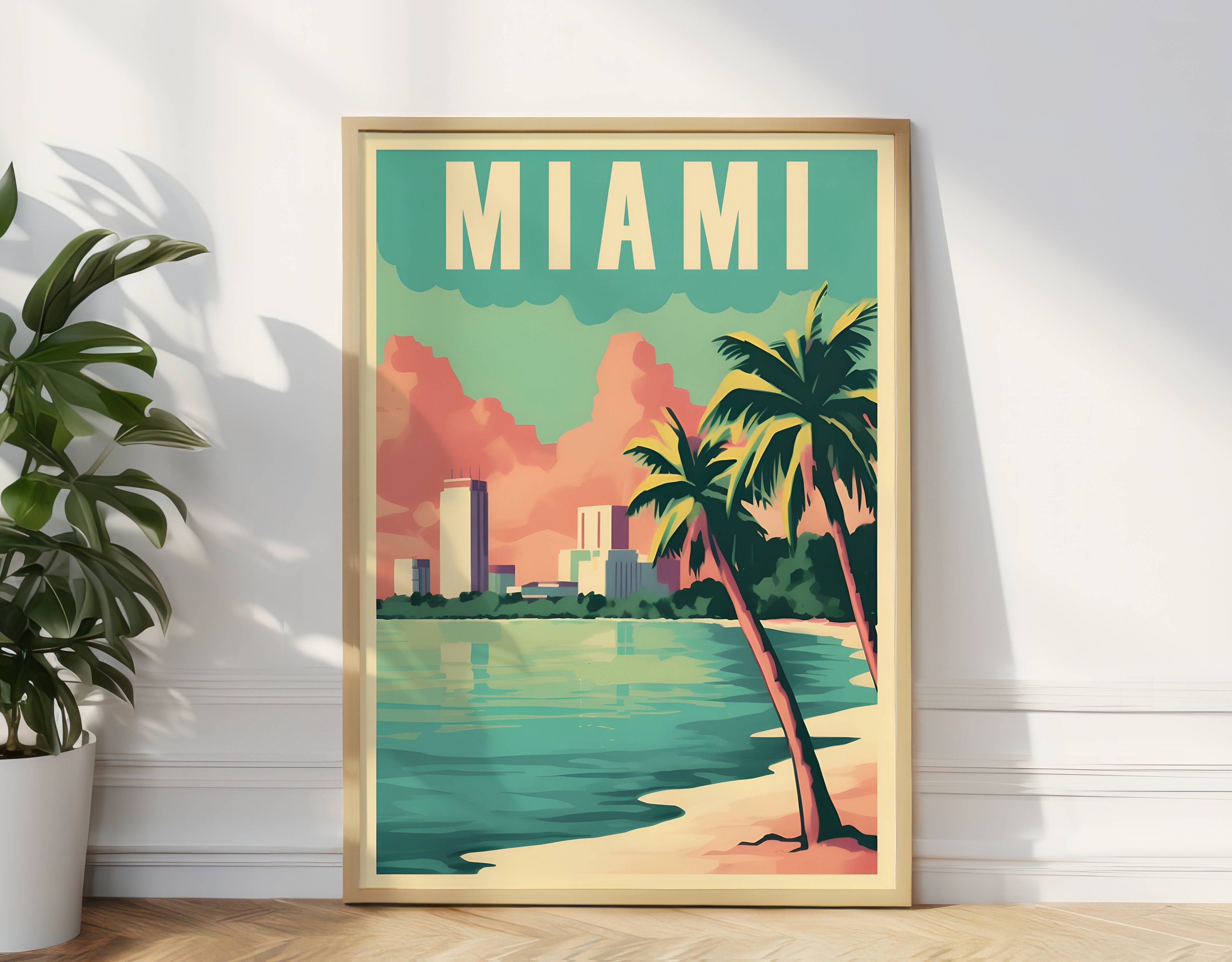 Miami Vibes Digital Print, Miami Skyline Art Print, Miami Beach Digital ...