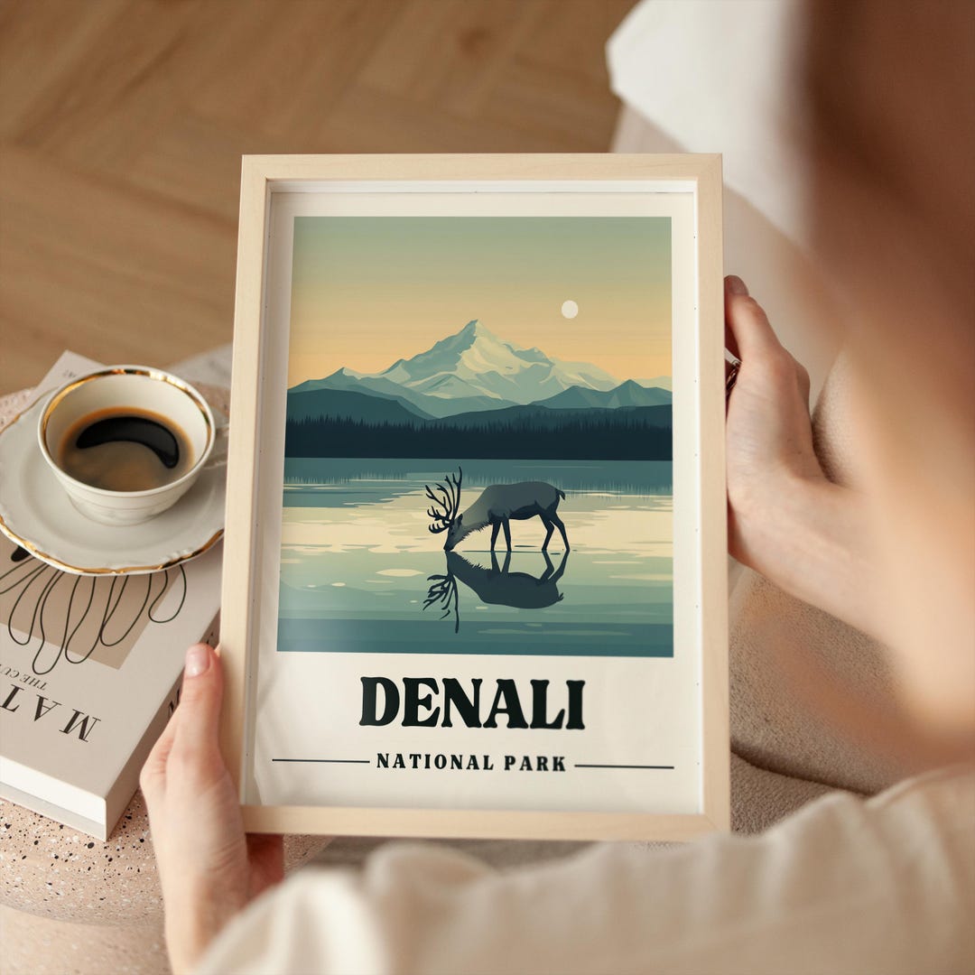 Denali Travel Poster Alaska Vintage Travel Poster Denali Art Print ...