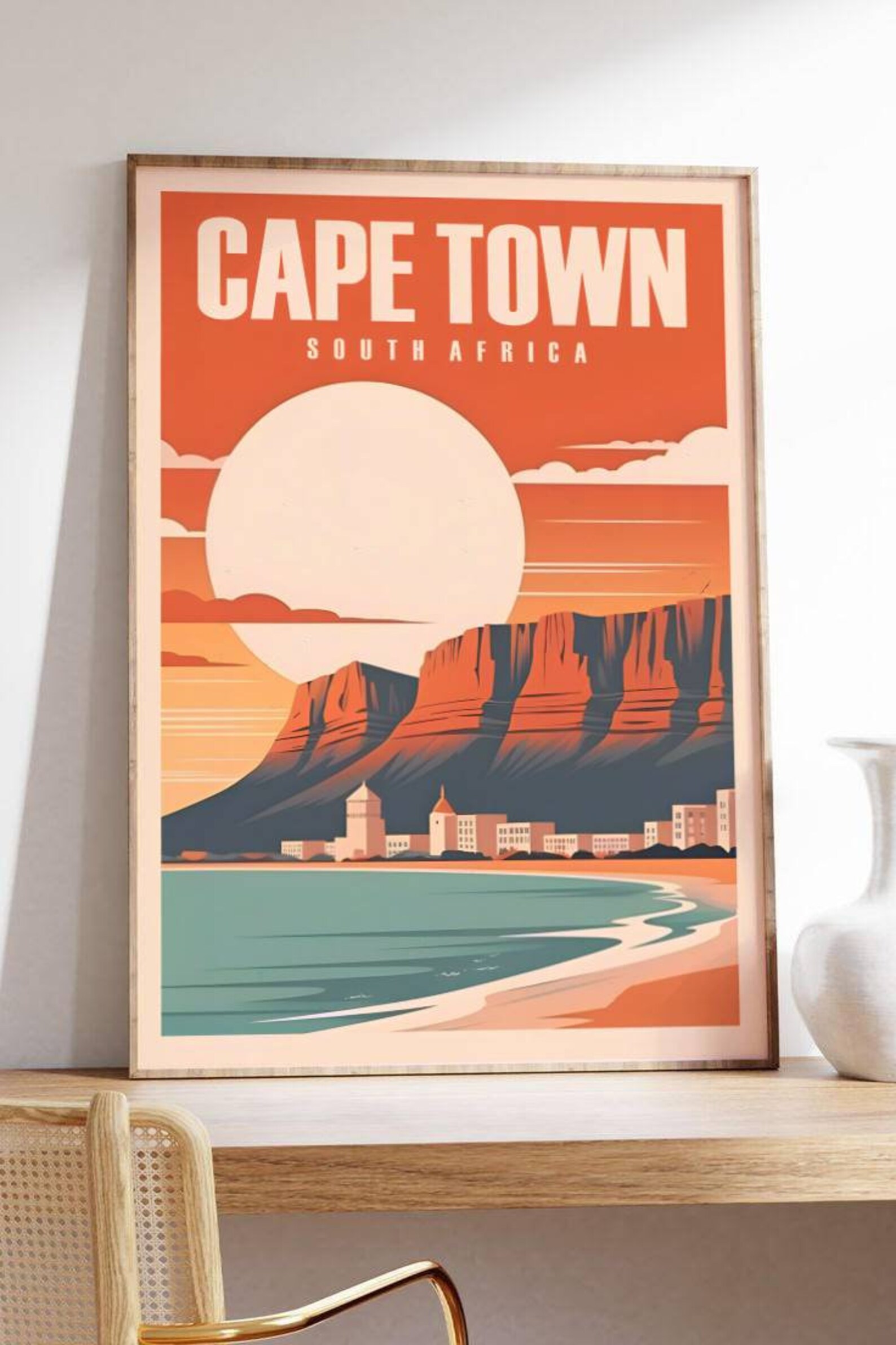 Cape Town Cityscape Poster, Cape Town Vintage Travel Poster, Cape Town ...