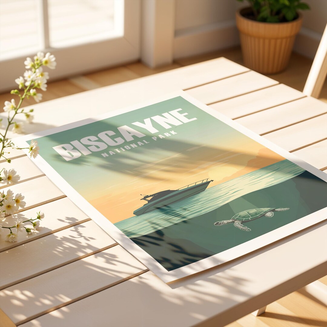 Biscayne Poster Florida Travel Print Biscayne National Park Art ...