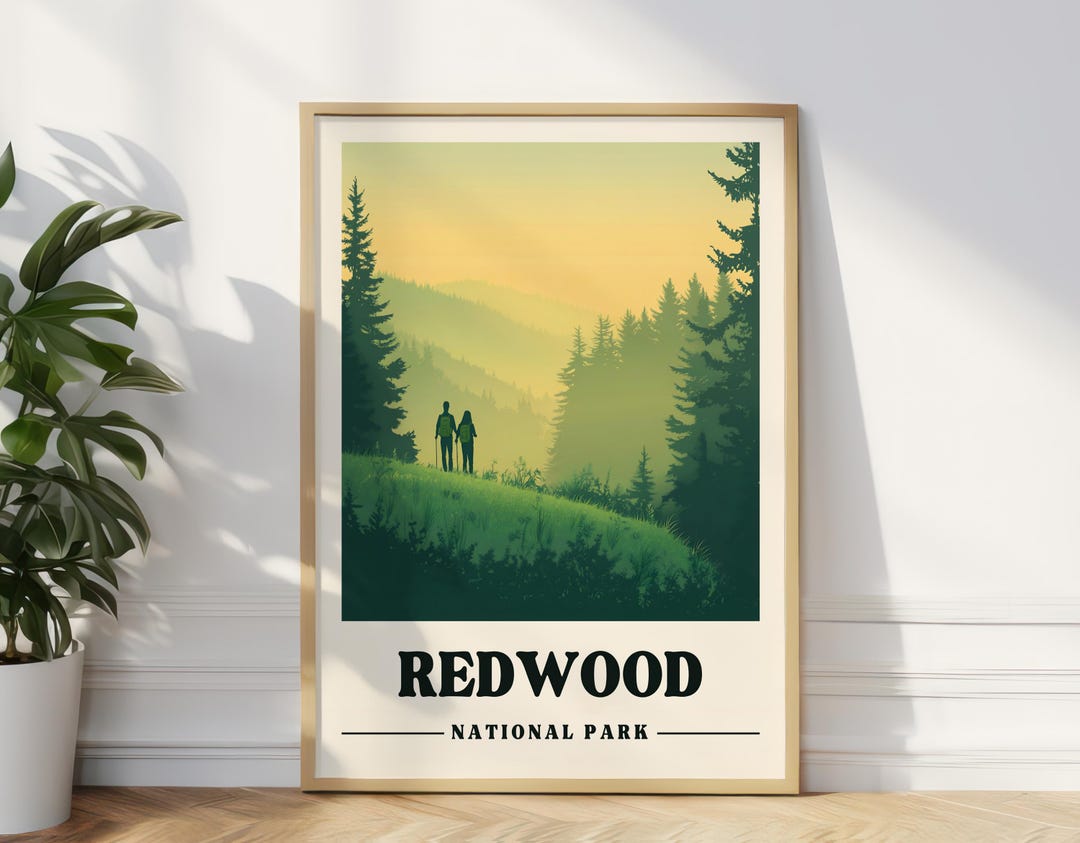 Redwood Travel Poster California Vintage Travel Print Redwood Art Print ...