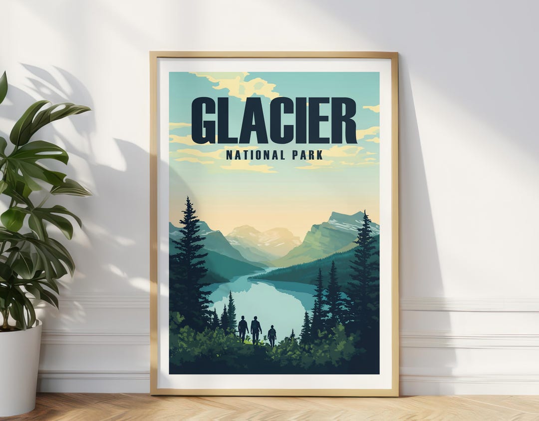 Glacier Poster Montana Travel Print Glacier National Park Art Glacier ...
