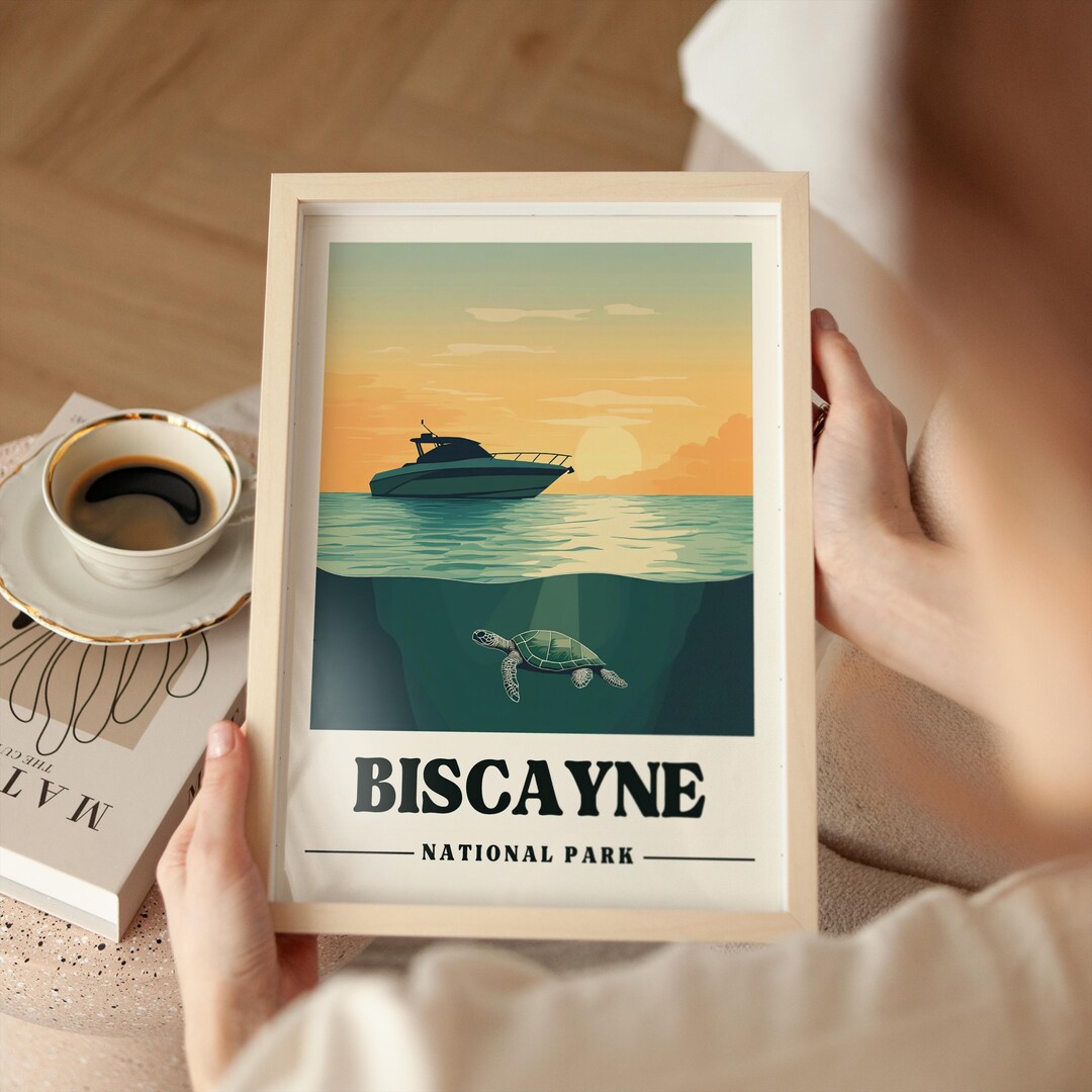 Biscayne Travel Poster Florida Travel Print Vintage Sunset Poster ...