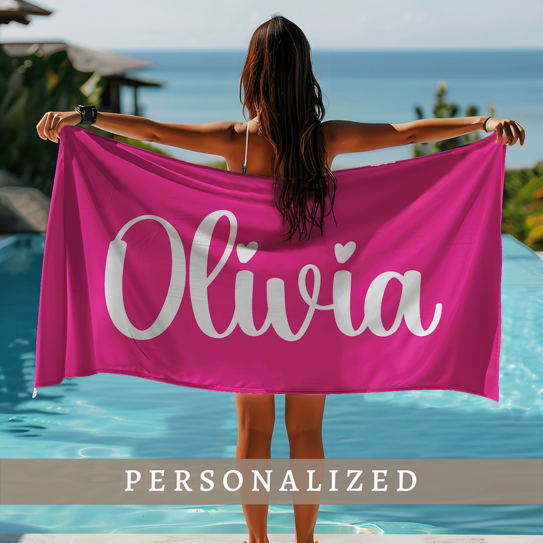 Custom Name Beach Towel Personalized Name Towel Custom Pool Party Favor ...