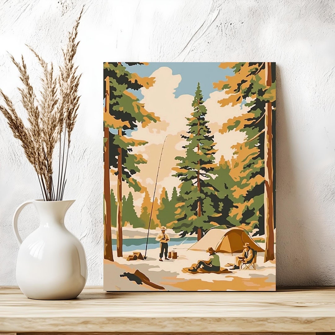 Easy Paint by Numbers Vintage Camping National Park,mountain Lake Scene ...