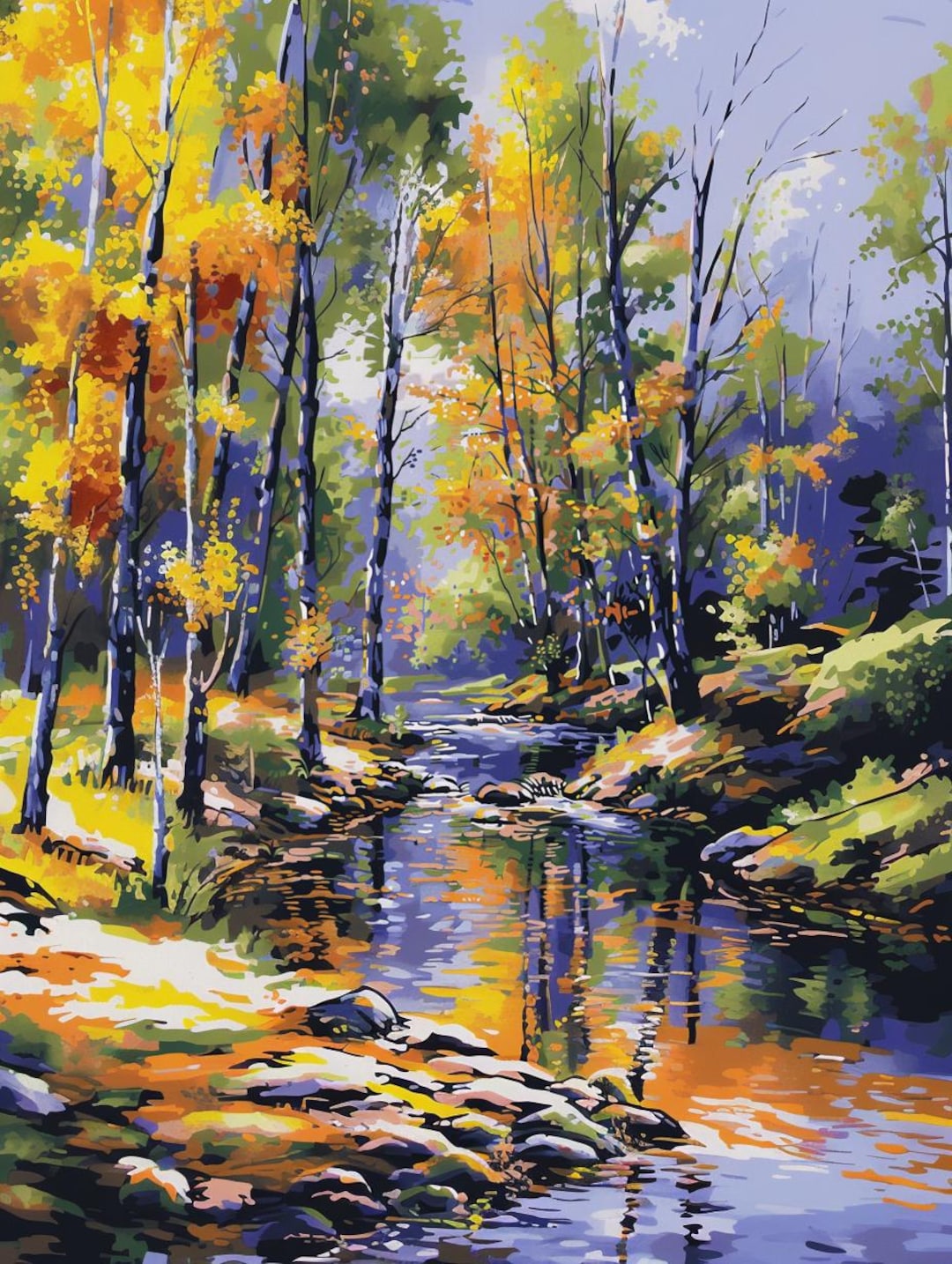 Paint by Numbers Vintage Forest | Landscape River Stream Paint by ...
