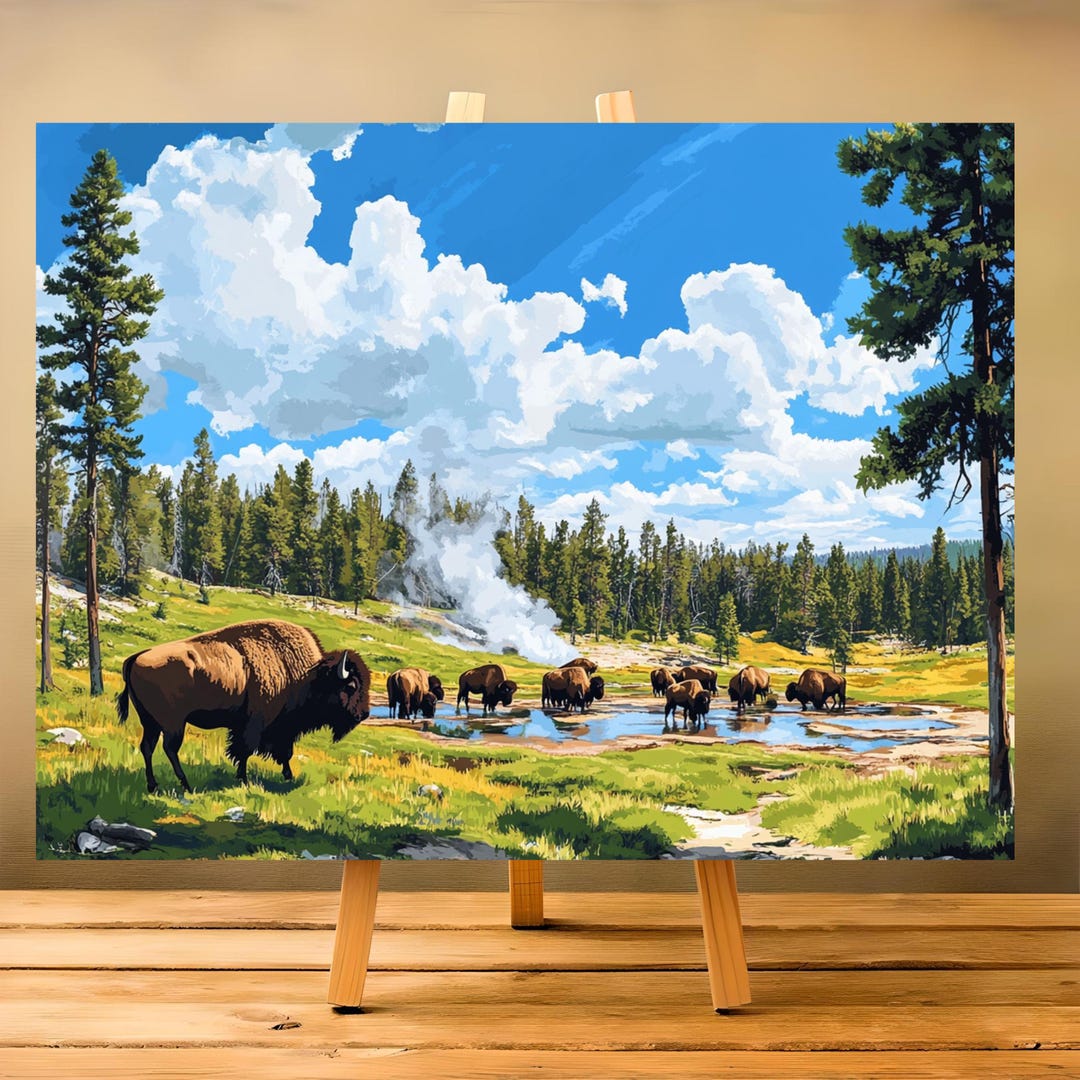 Bison Paint by Numbers Kit: Yellowstone Wildlife DIY Painting - Etsy