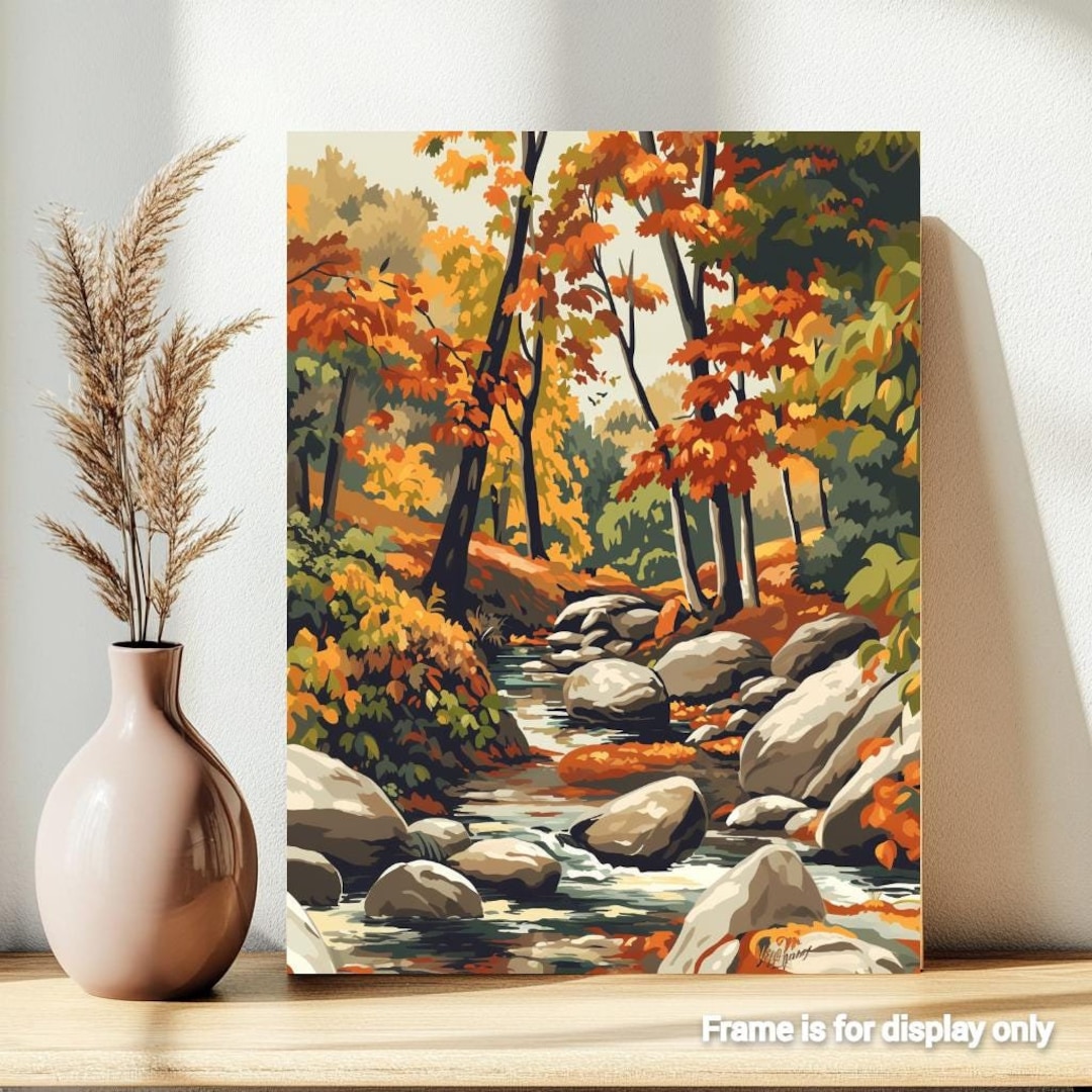 Vintage Forest Paint by Numbers Kit: Landscape River Acrylic DIY - Etsy