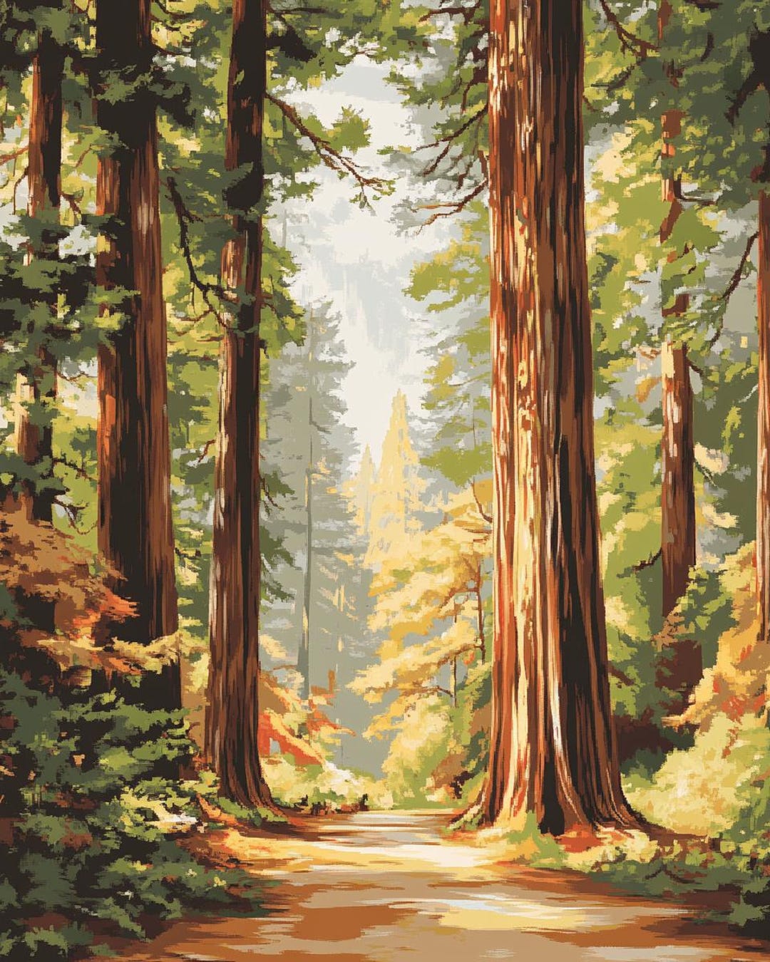 Vintage Redwood Forest Paint by Numbers Kit: California Nature DIY Art ...