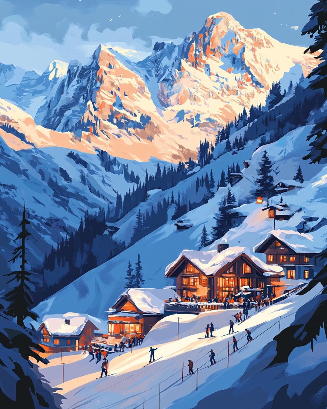 Paint by Numbers Vintage Alps | Swiss Alps Italy Landscape Paint by ...