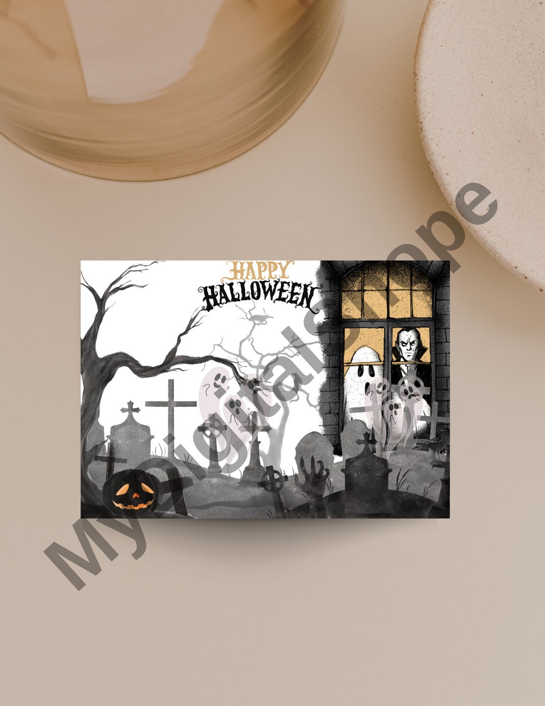 Digital Halloweens Scary Card Printable Happy Halloween - Etsy