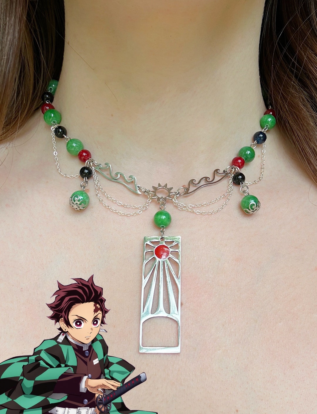 Tanjiro Inspired Beaded Necklace - Etsy