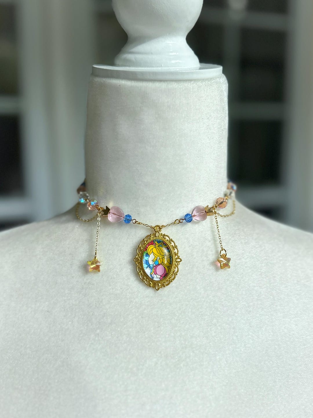 Princess Peach Inspired Beaded Choker/necklace - Handmade Jewelry With ...