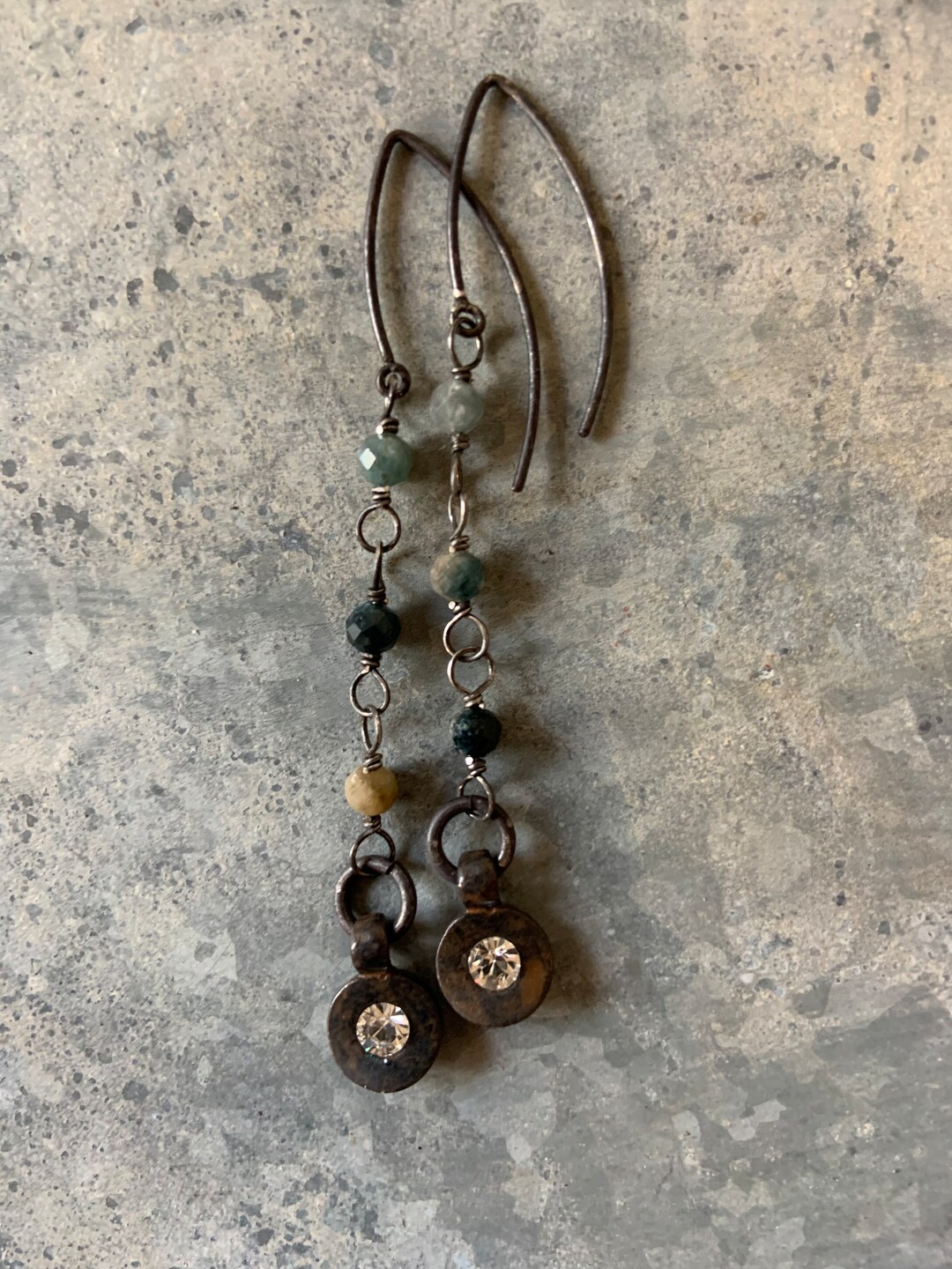 Aqua Tourmaline on Tarnished Sterling Silver With Brass Rhinestone ...