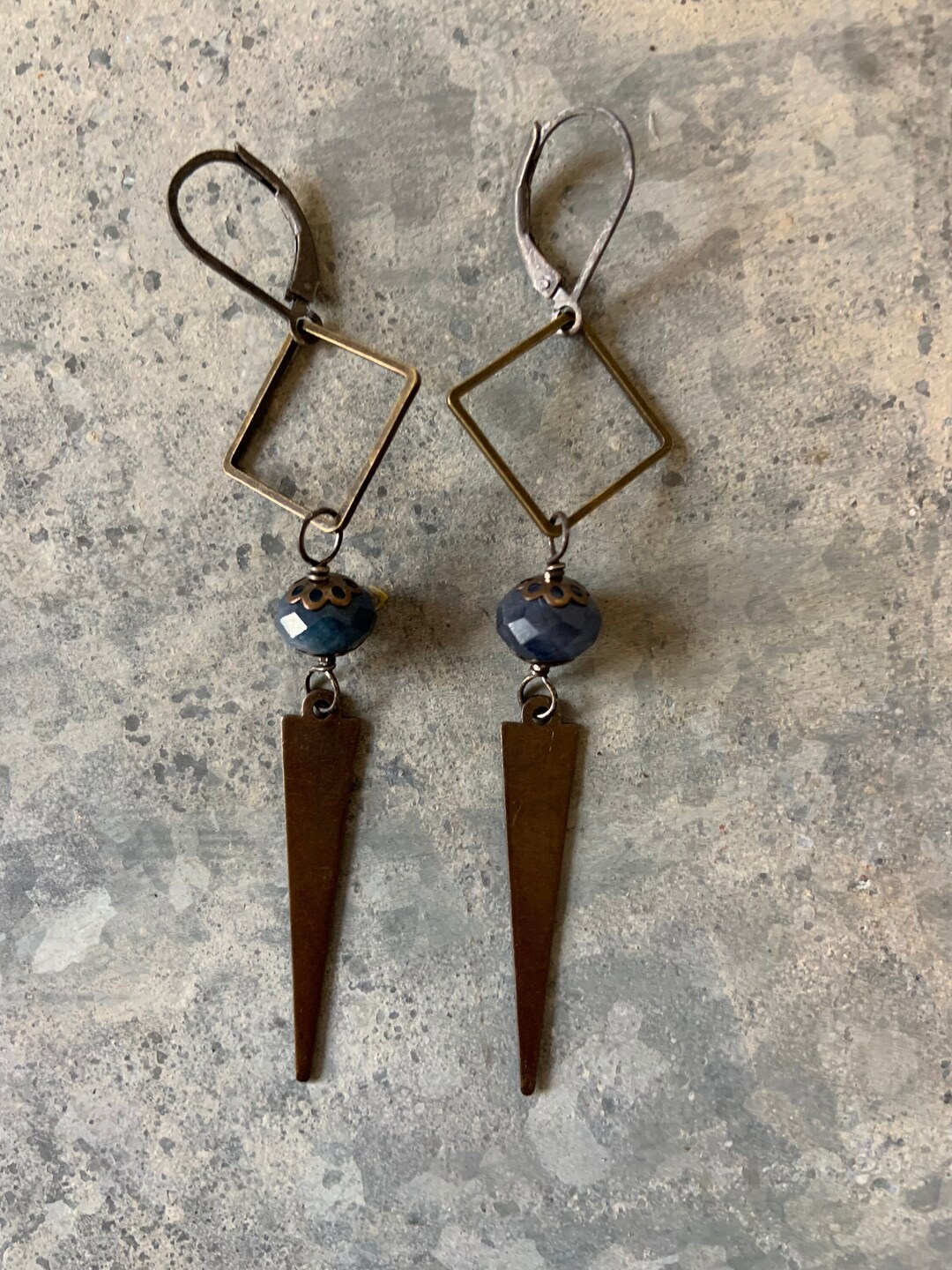 Sapphire and Vintage Brass Daggers With Tarnished Sterling Silver - Etsy